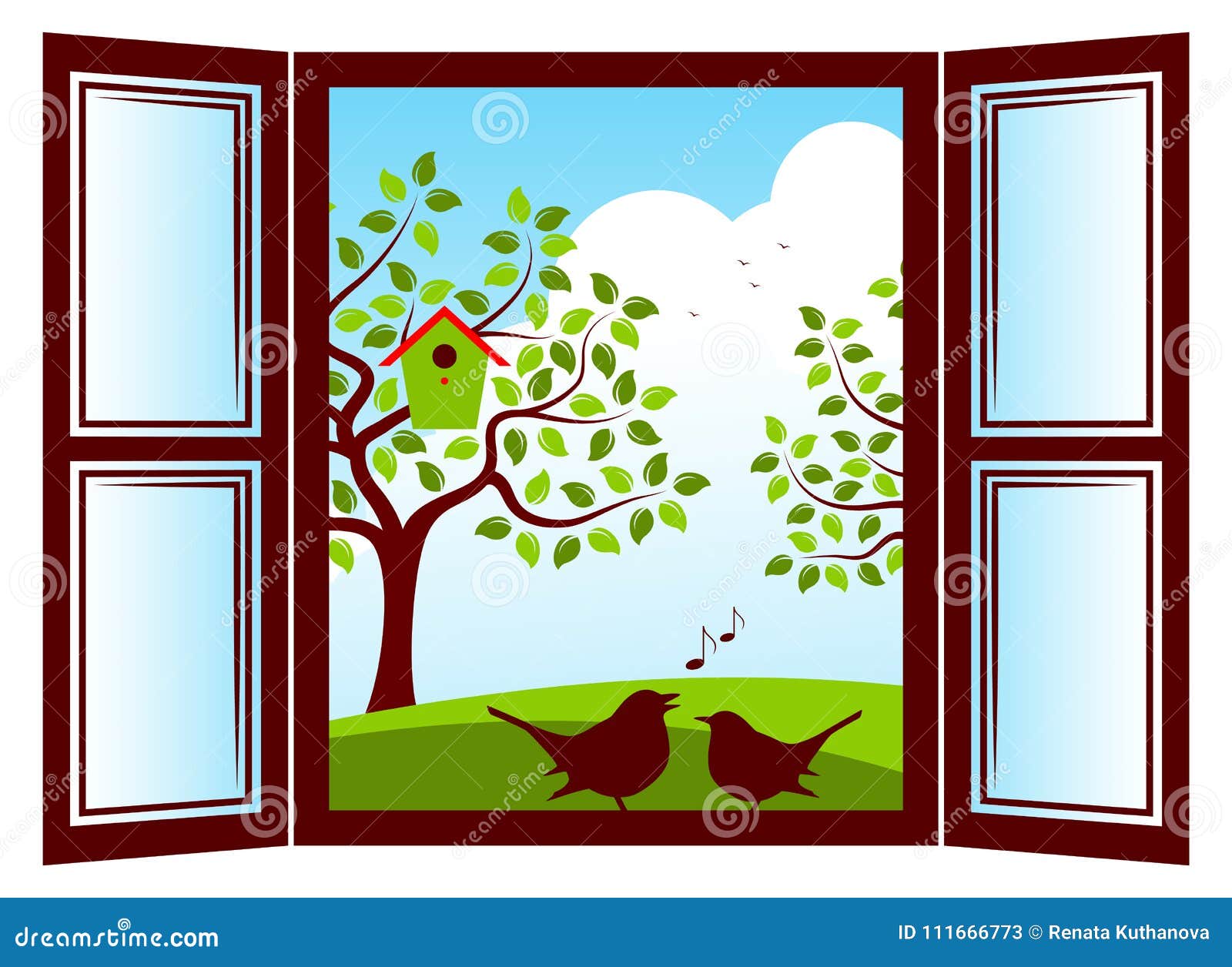Spring window stock illustration. Illustration of silhouette - 111666773