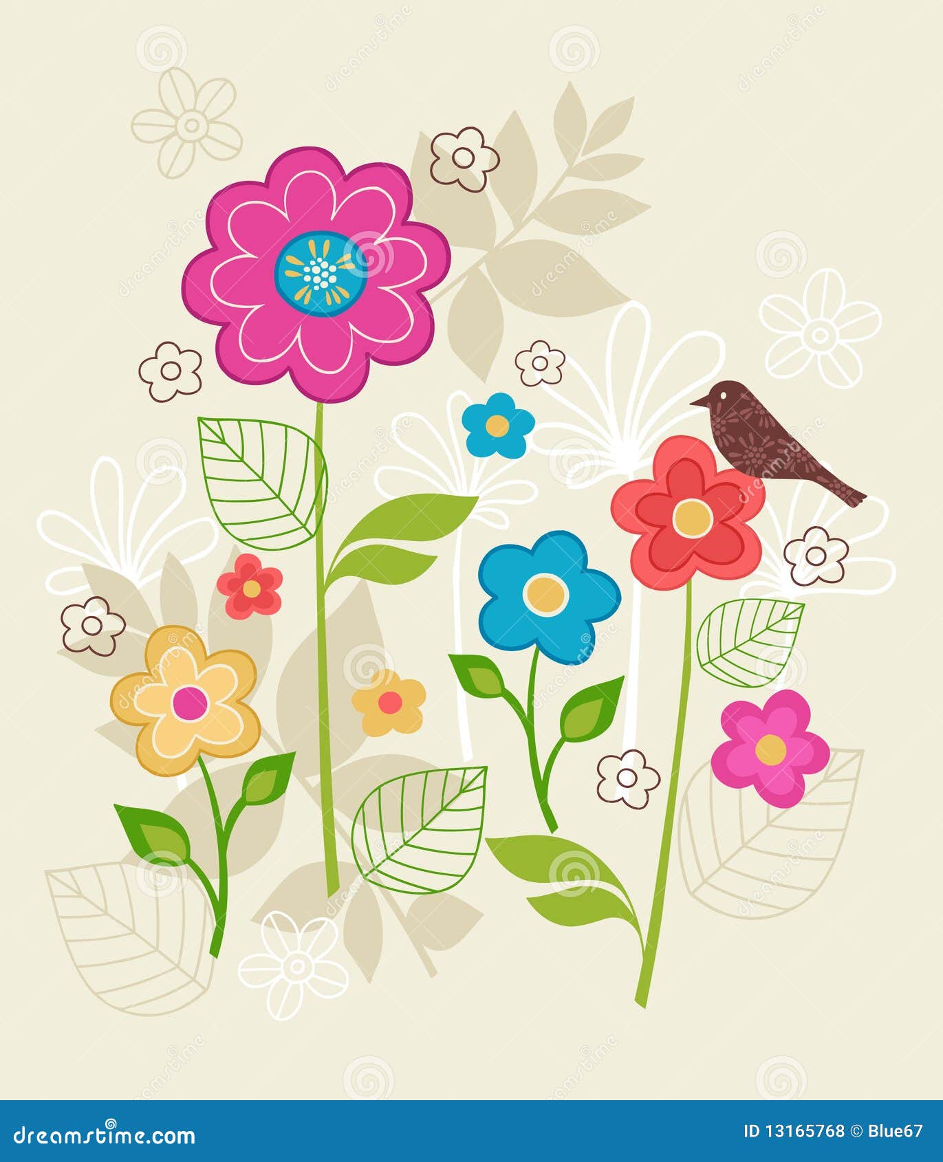 Spring Wings Flowers and Bird Vector Stock Vector - Illustration of ...