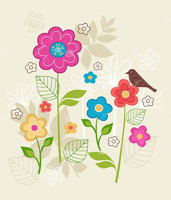 Spring Wings Flowers and Bird Vector Stock Vector - Illustration of ...
