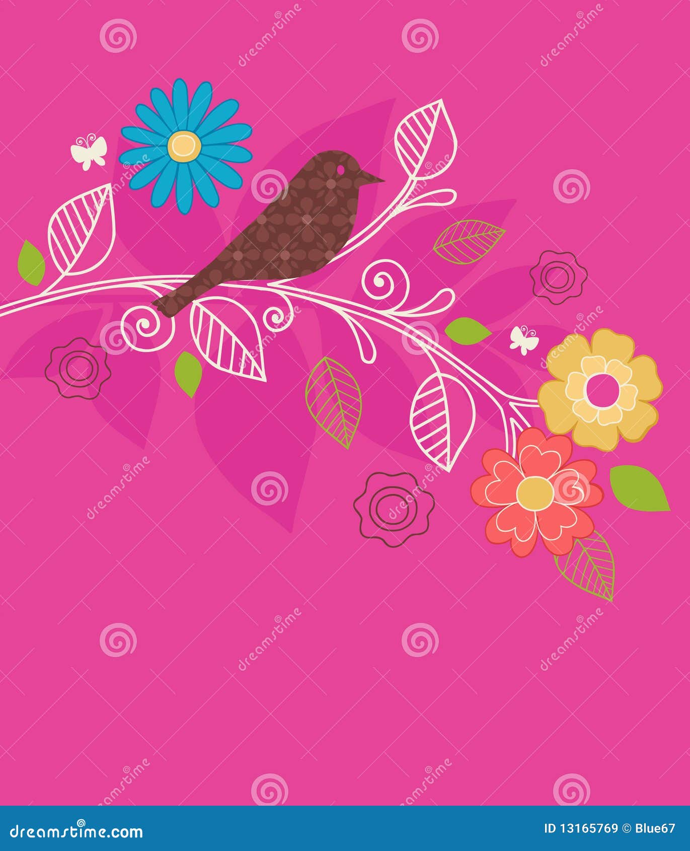 Spring Wings Flowers and Bird Vector Stock Vector - Illustration of ...