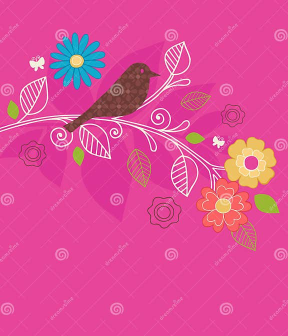 Spring Wings Flowers and Bird Vector Stock Vector - Illustration of ...
