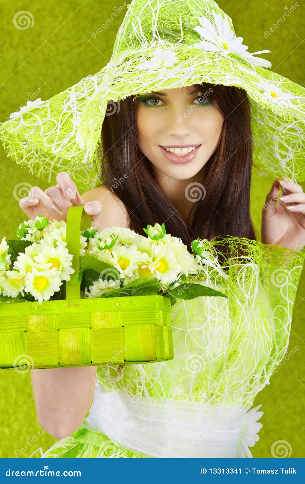 Spring woman portrait. stock image. Image of green, celebration - 13313341