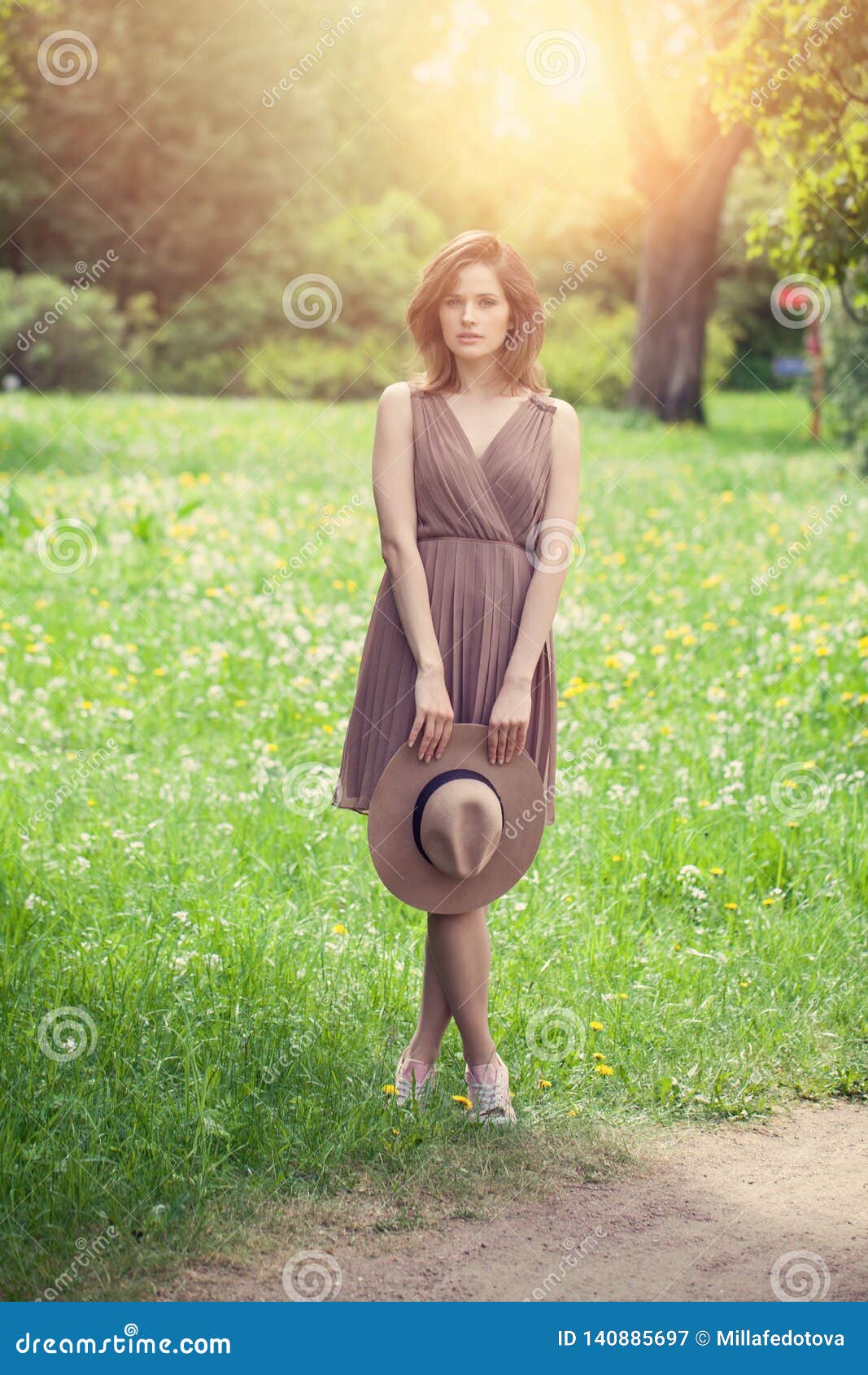 Spring Woman Walking in Park Outdoor Stock Image - Image of hair, model ...