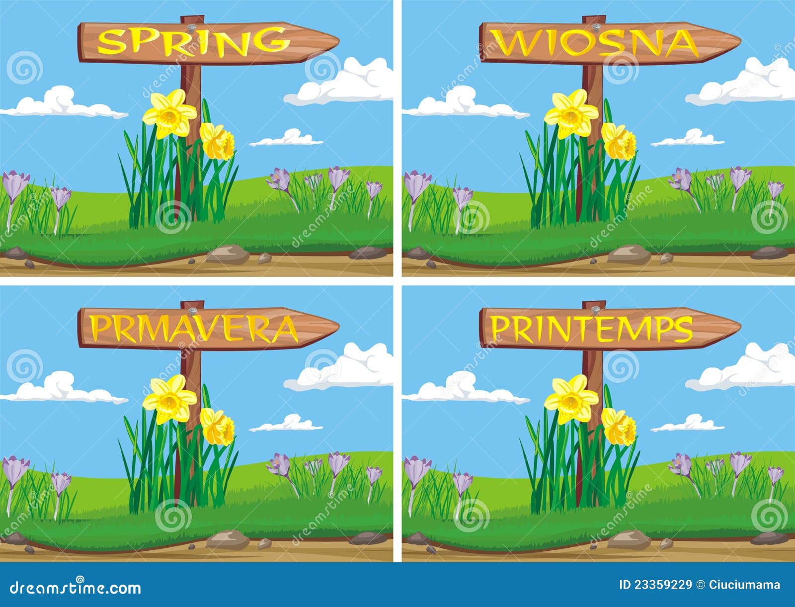 Spring in wooden signpost stock vector. Illustration of arrow - 23359229