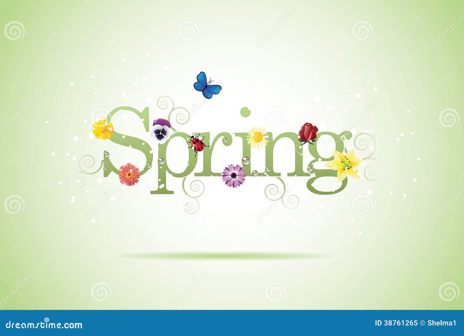 Spring Word, Flowers and Butterfly Stock Illustration - Illustration of ...