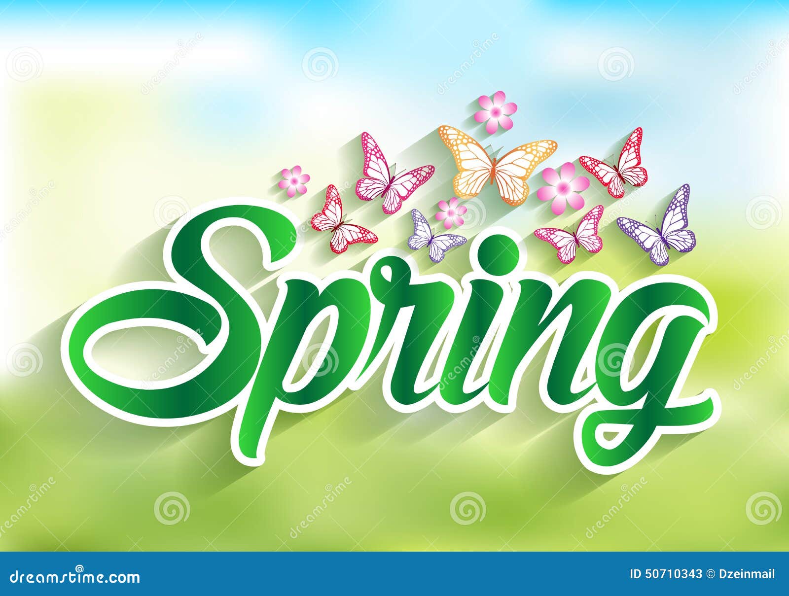 Spring Word Paper Cut with Flowers & Butterflies Stock Vector ...