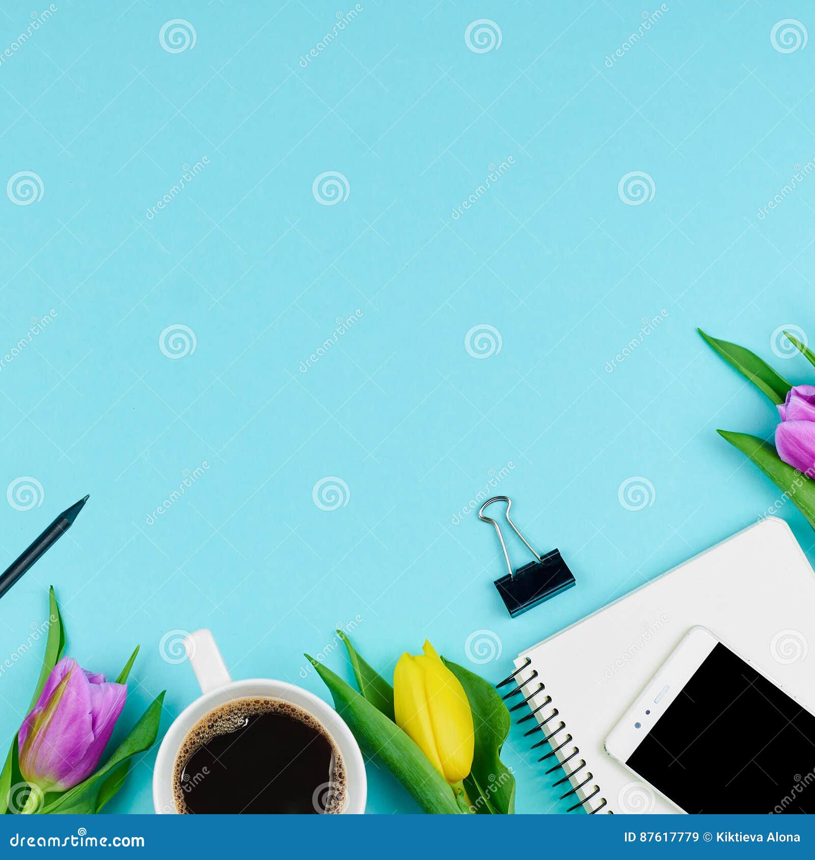 Spring workplace stock image. Image of mockup, flowers - 87617779