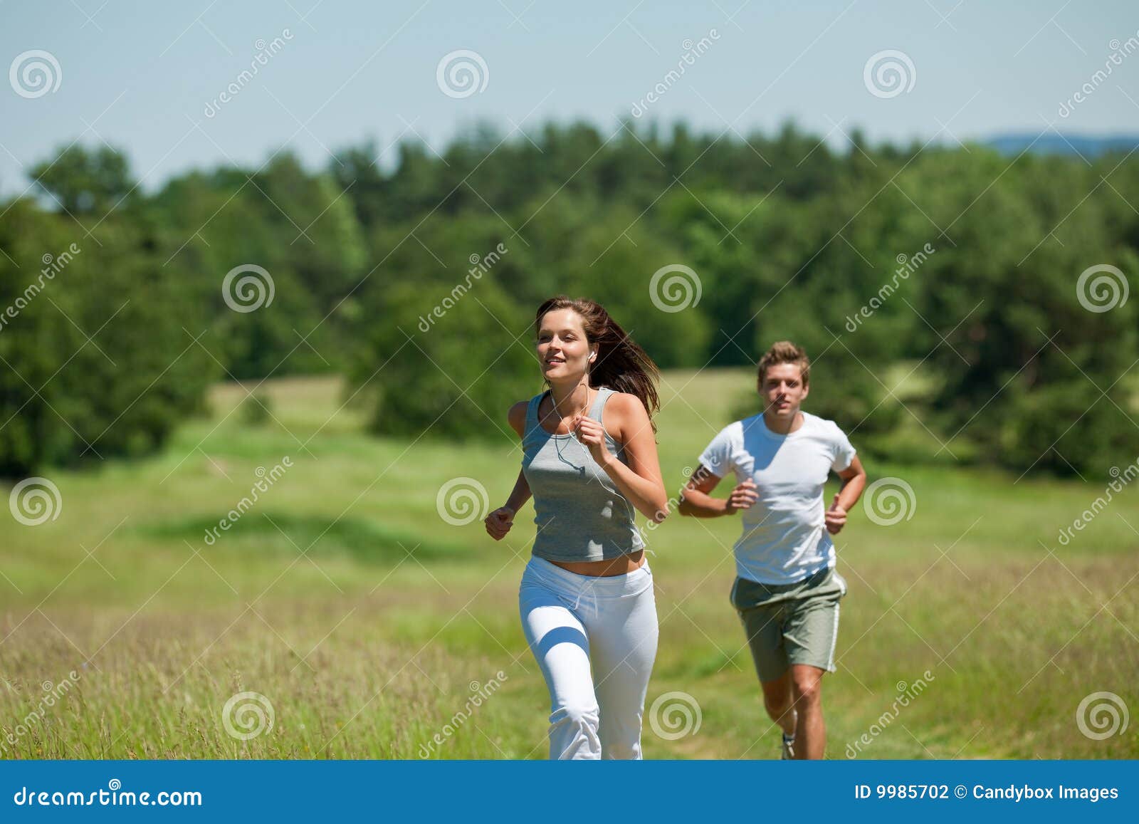Spring - Young Couple Jogging in the Nature Stock Photo - Image of ...
