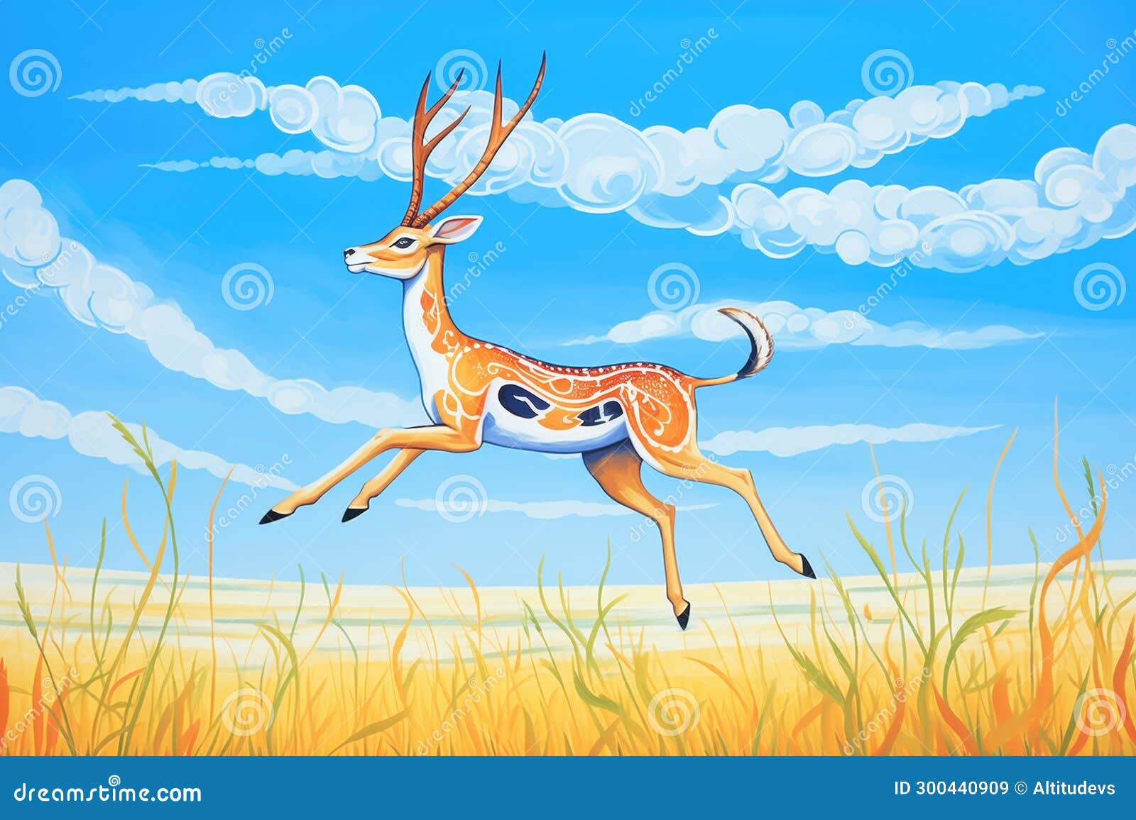 Springbok Happily Bounding Across Savanna Under Blue Sky Stock Image ...