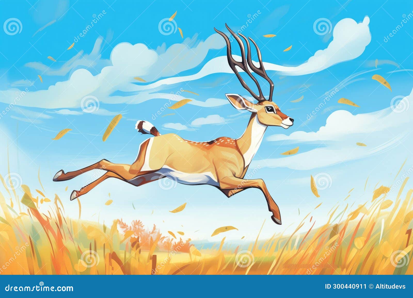 Springbok Happily Bounding Across Savanna Under Blue Sky Stock Image ...