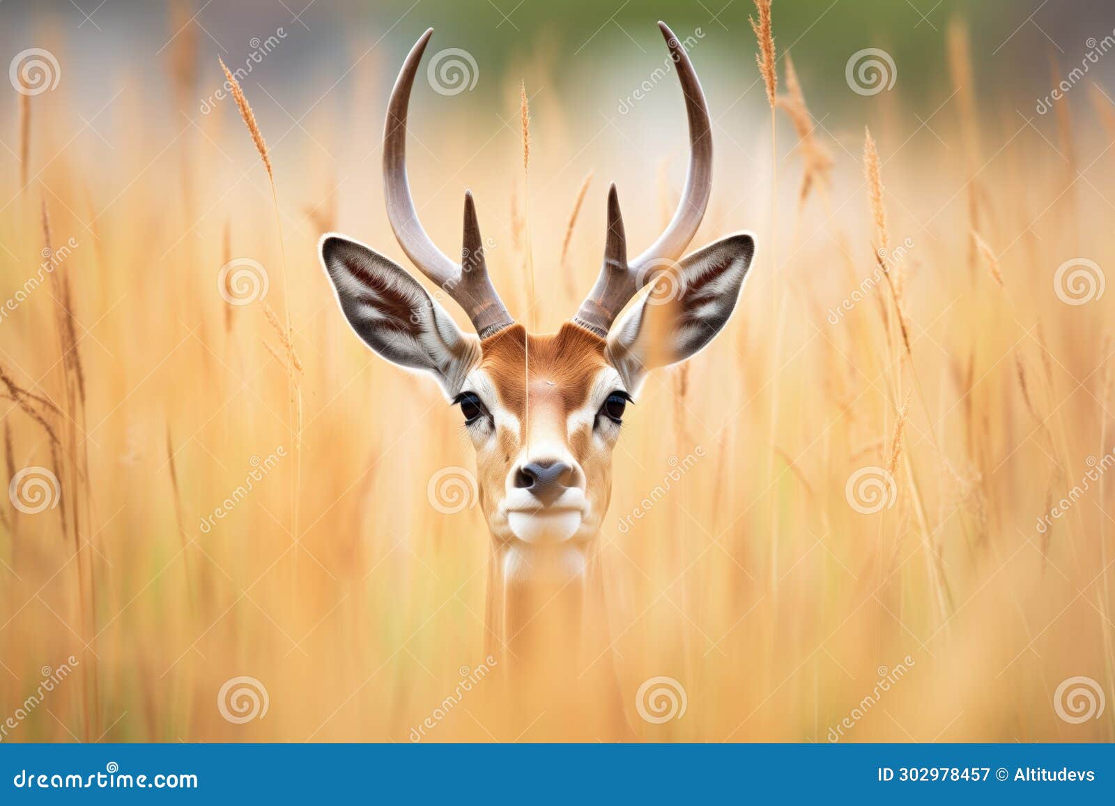 Springbok with Impressive Horns Amongst Grasses Stock Illustration ...