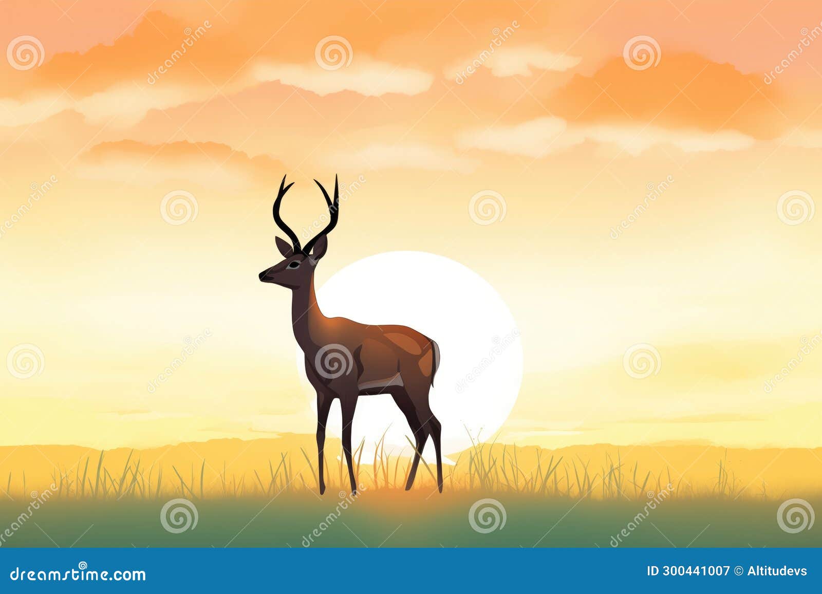 Springbok Silhouette Against Sunset in Grassland Stock Image - Image of ...