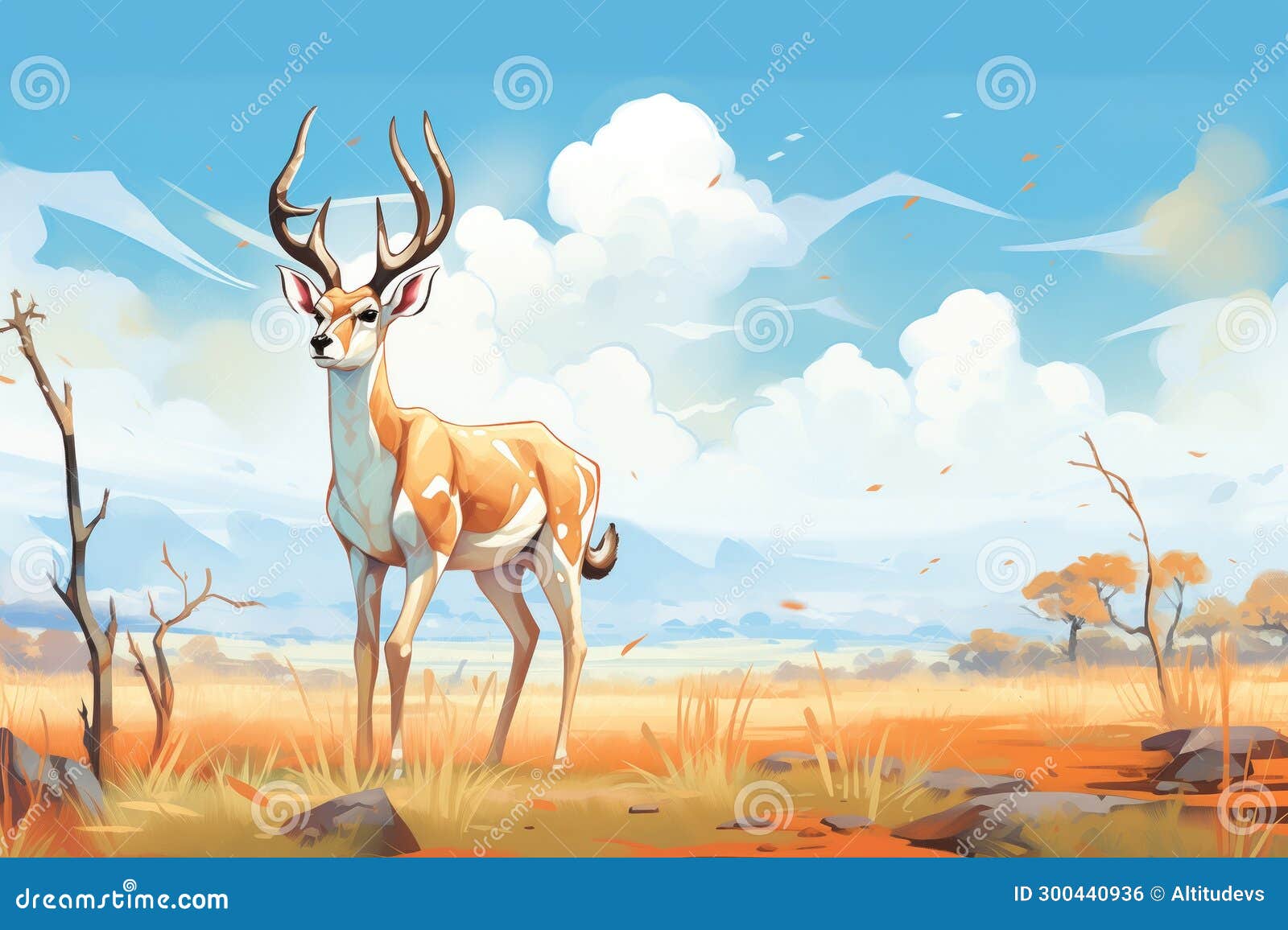 Springbok Standing Guard for Predators, Savanna Scenery Stock Photo ...