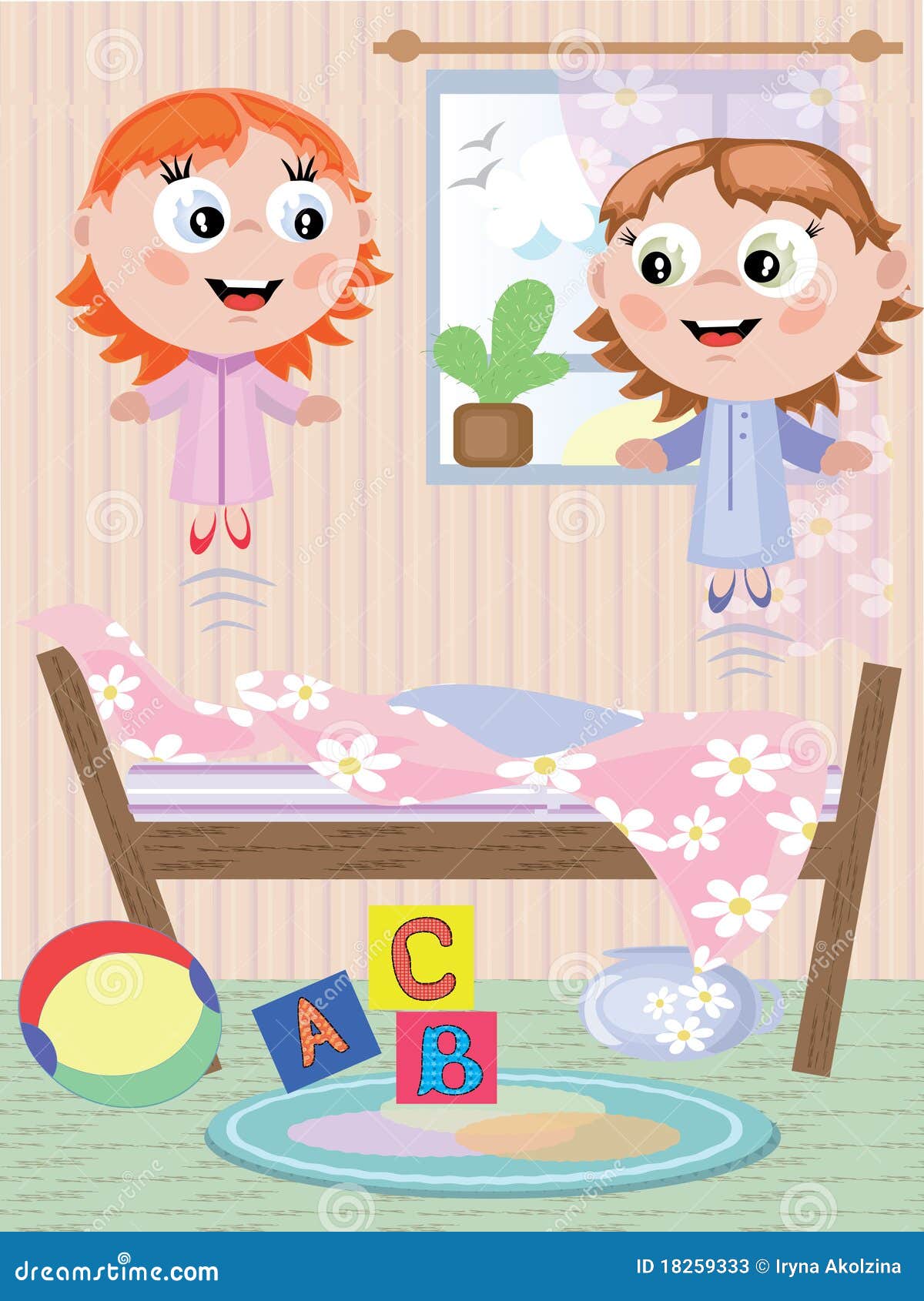 Springen auf das Bett vektor abbildung. Illustration von springen ...