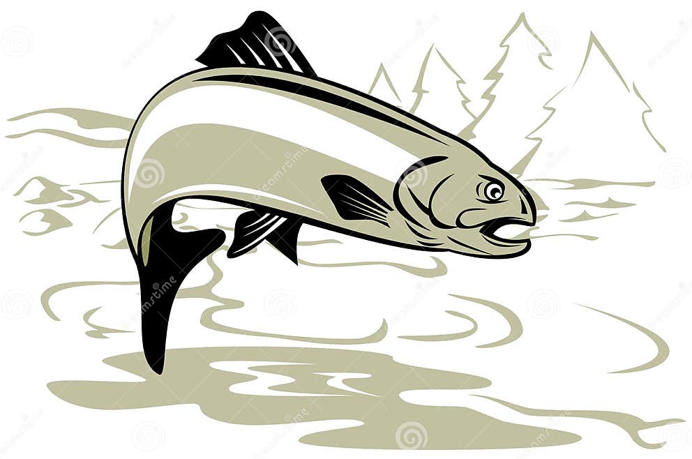 Springen der Brown-Forelle vektor abbildung. Illustration von wildnis ...
