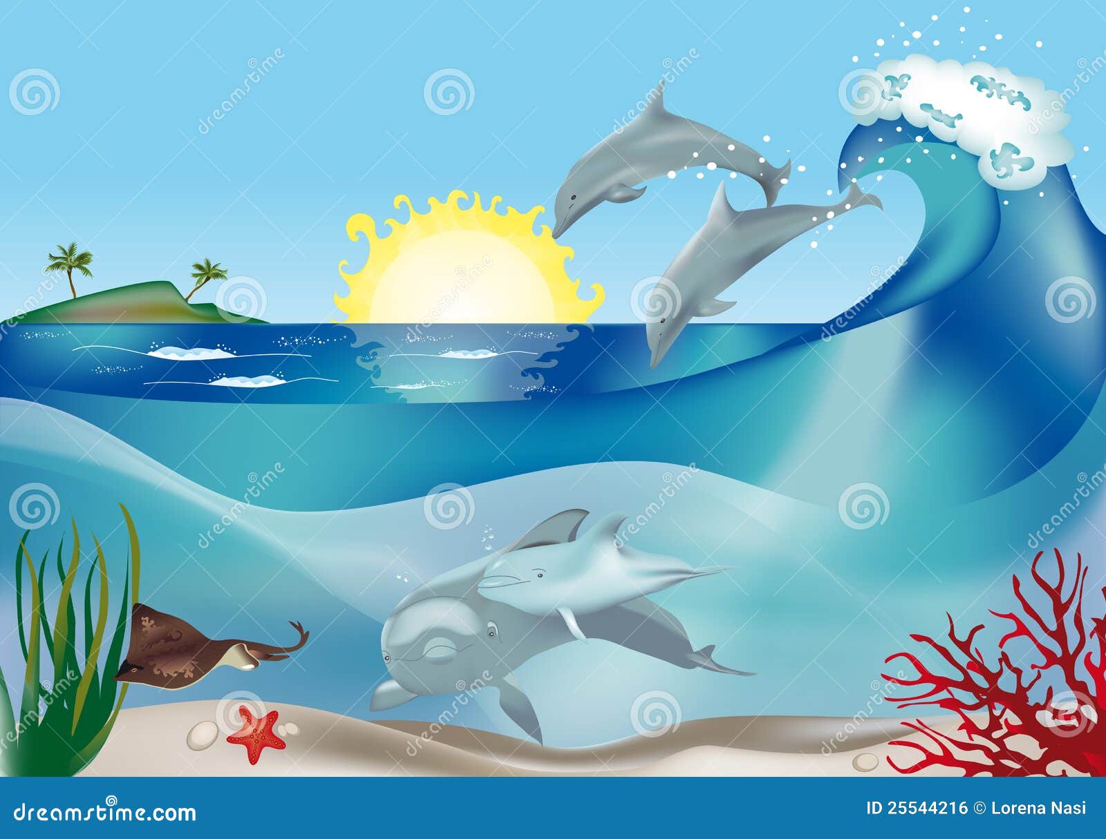 Springende Delphine vektor abbildung. Illustration von delphin - 25544216