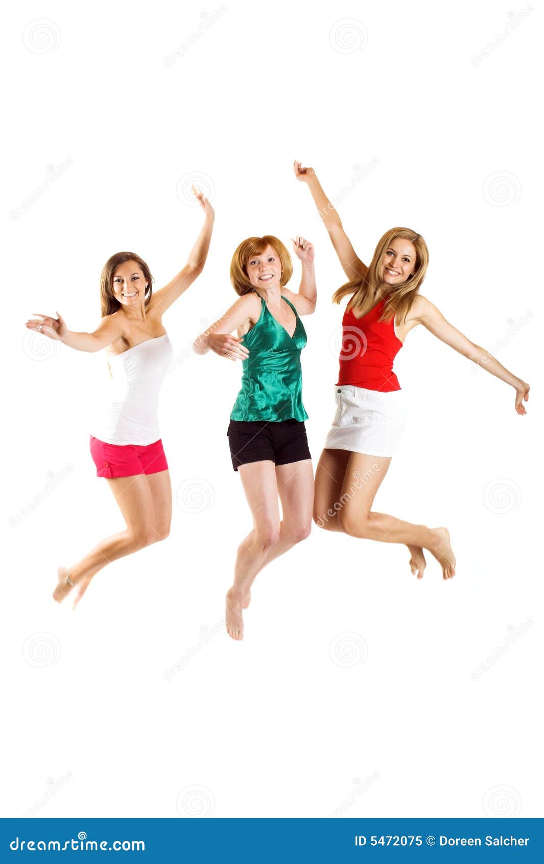 Springende Frauen Auf Weißem Hintergrund Stockbild - Bild von sprung ...