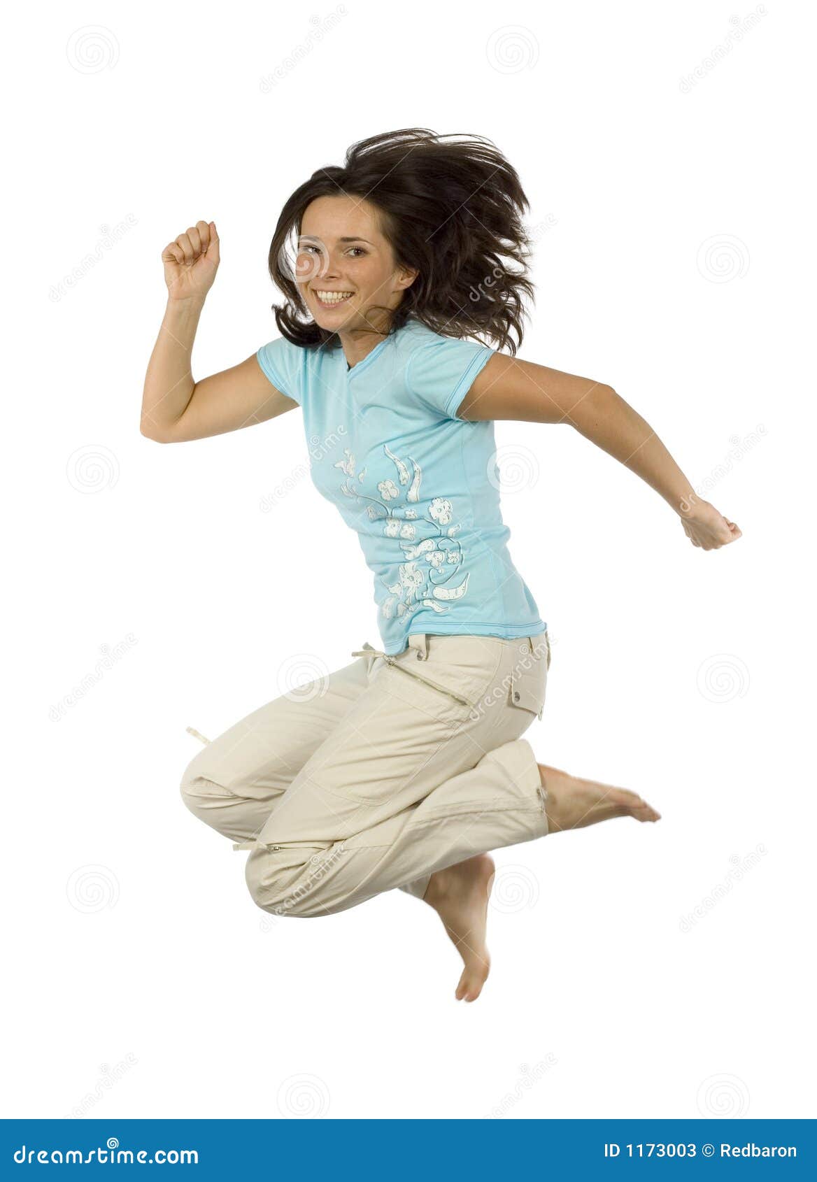Springende gelukkige vrouw stock afbeelding. Image of meisje - 1173003