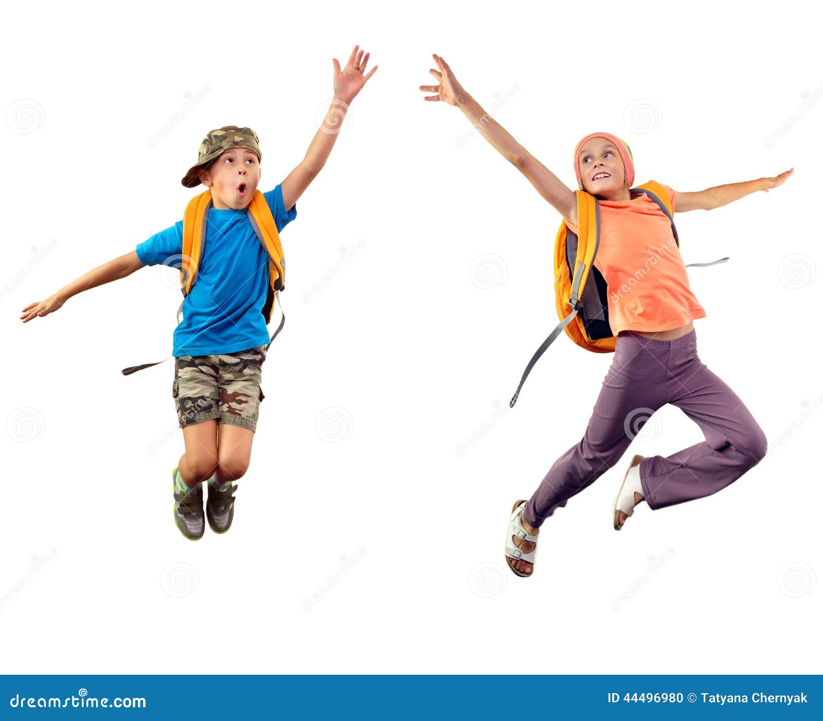 Springende Kinderen Die Iets Samen Bereiken Stock Foto - Image of ...
