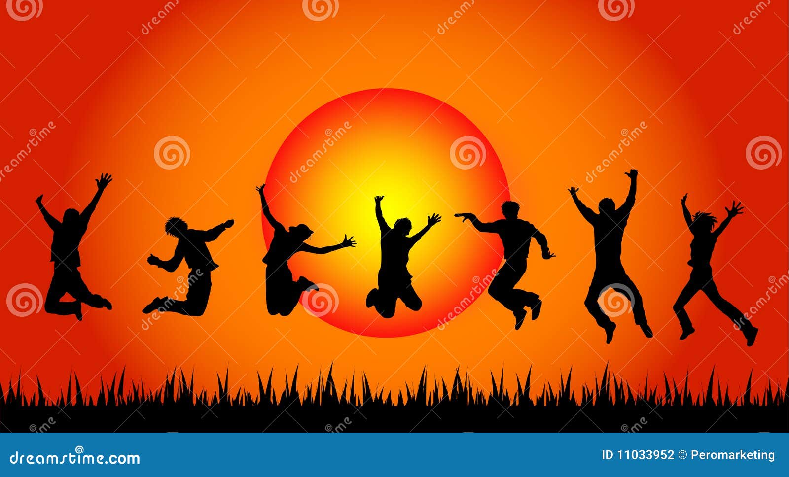 Springende Leute Im Sonnenuntergang Stock Abbildung - Illustration von ...