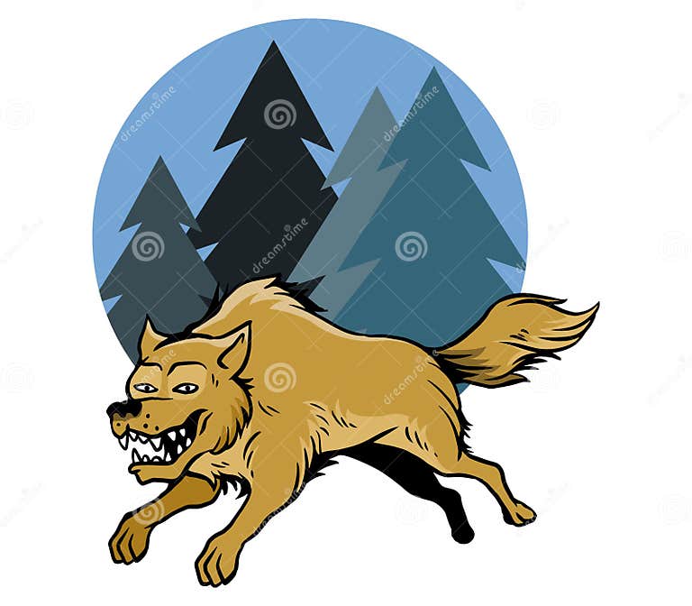 Springender Wolf and Pine Trees Vektor Abbildung - Illustration von ...