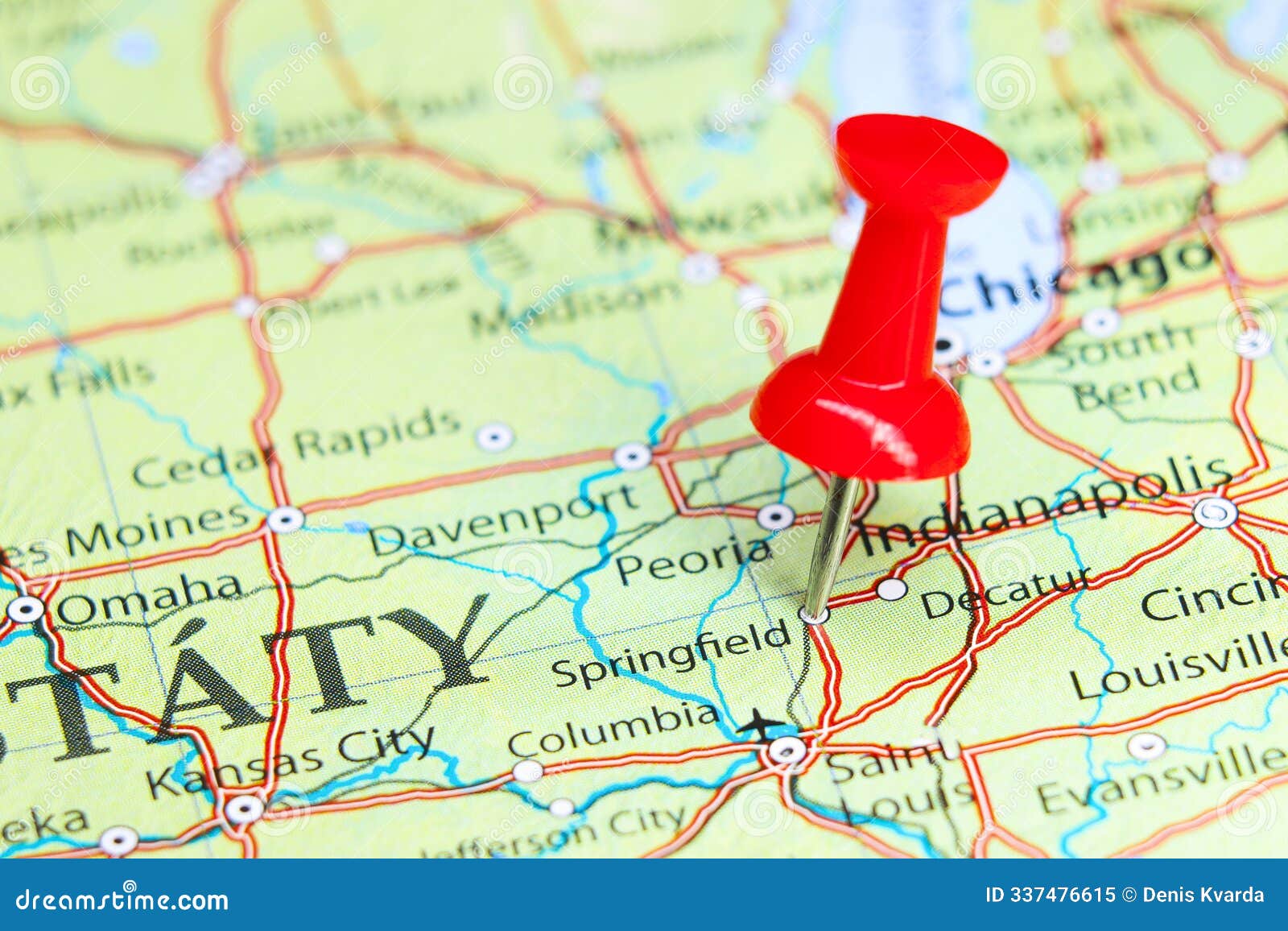 Springfield, Illinois Pin on Map Stock Image - Image of tour, state ...
