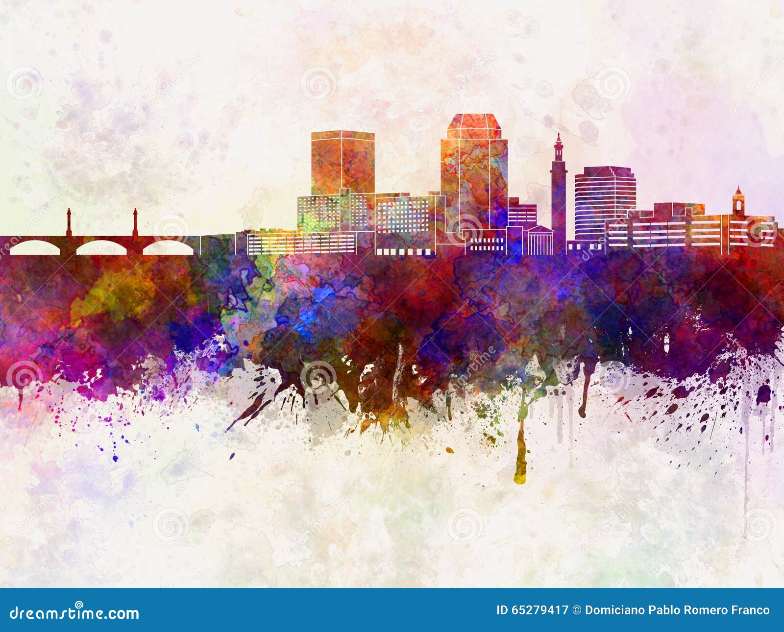Springfield MA Skyline in Watercolor Stock Illustration - Illustration ...