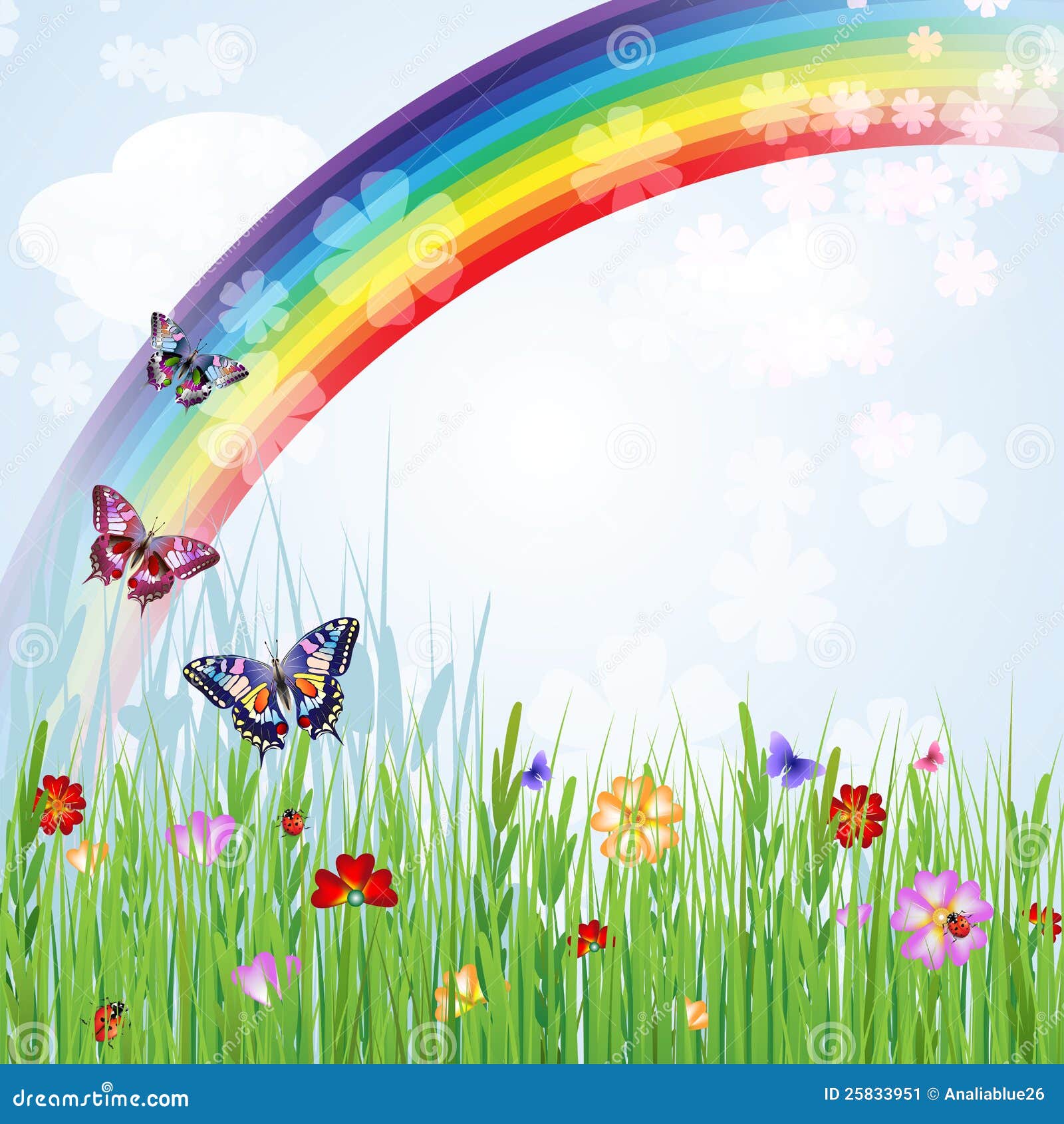 Springtime Background with Rainbow Stock Illustration - Illustration of ...