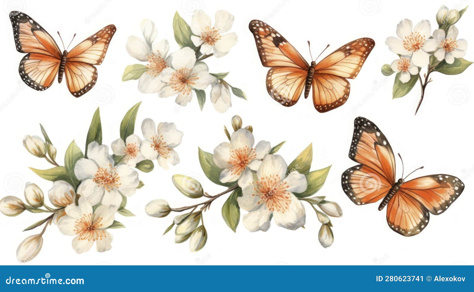 Springtime Beauty: Butterfly and Flower Clipart Set . Stock ...