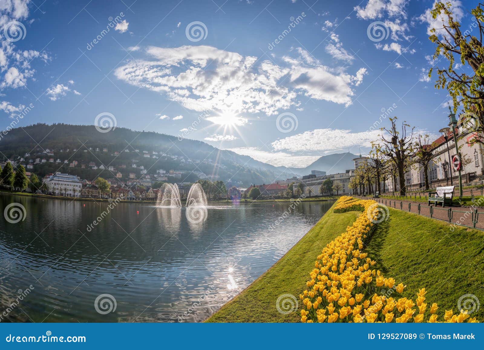Springtime in Bergen, Norway Stock Image - Image of hill, lake: 129527089