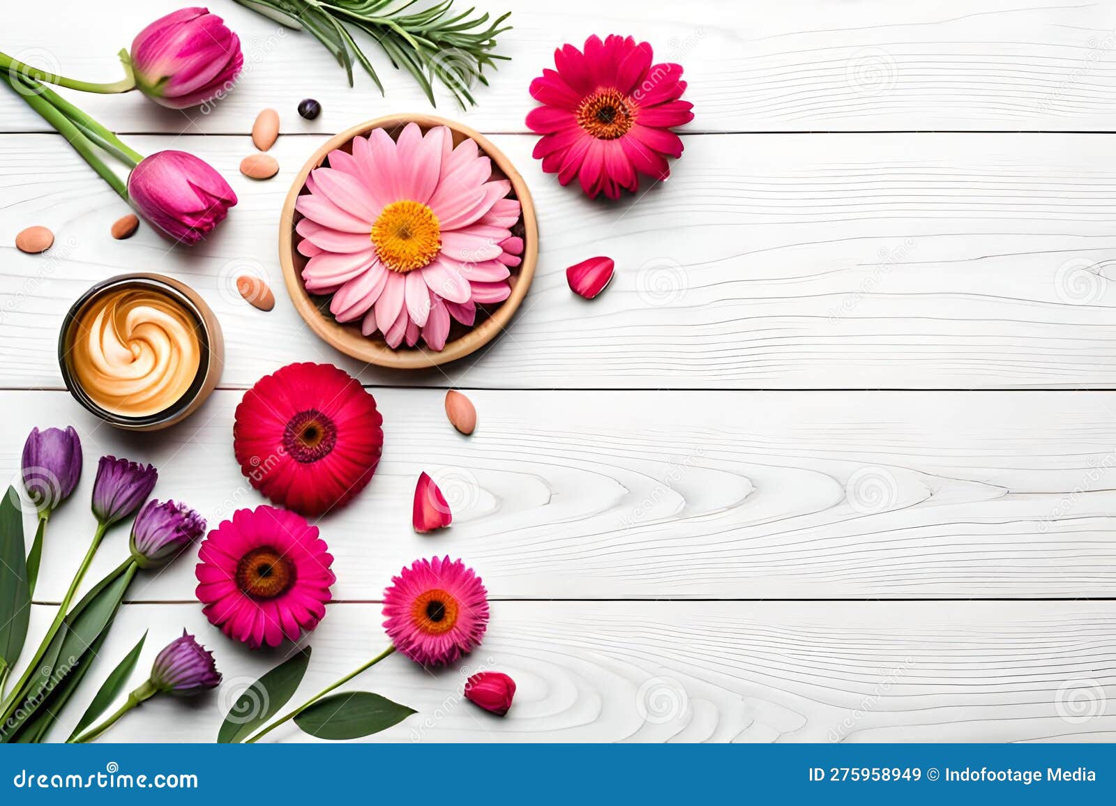 Springtime Bliss: White Background Copy Space Mockup with Flower Frame ...