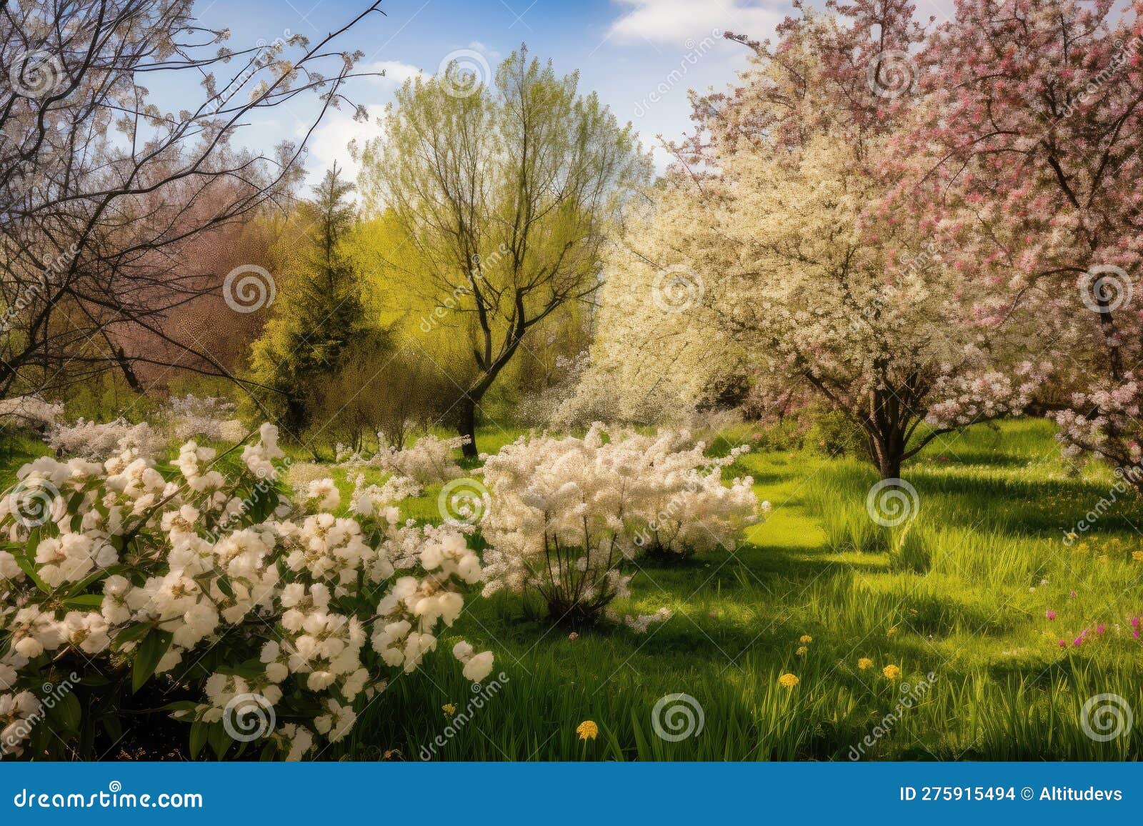 Springtime, with Blooming Flowers and Budding Trees Stock Photo - Image ...