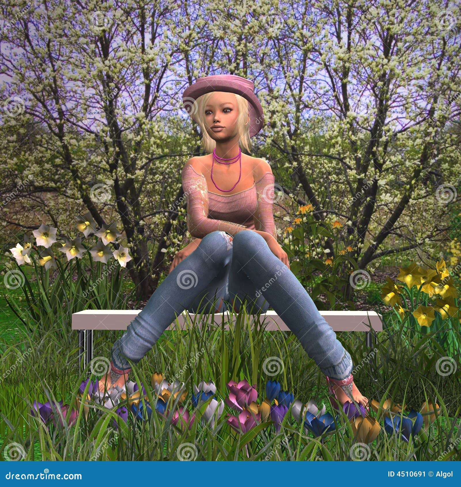 Springtime Girl and Background Stock Illustration - Illustration of ...