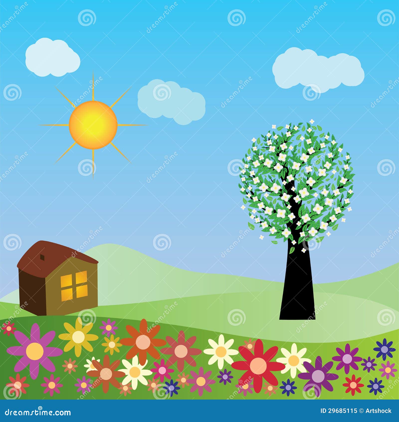 Springtime house stock illustration. Illustration of happy - 29685115