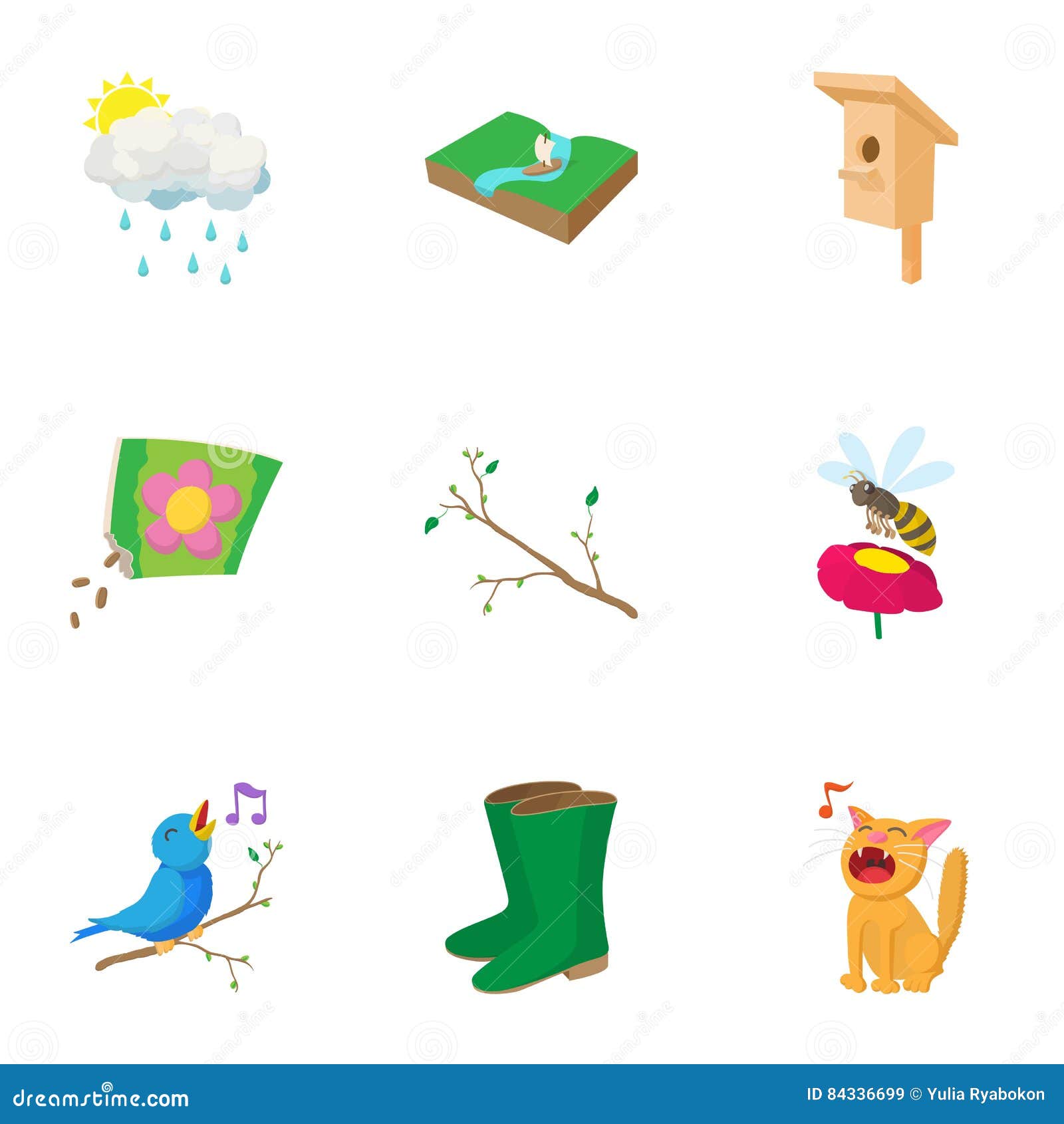 Springtime Icons Set, Cartoon Style Stock Vector - Illustration of ...