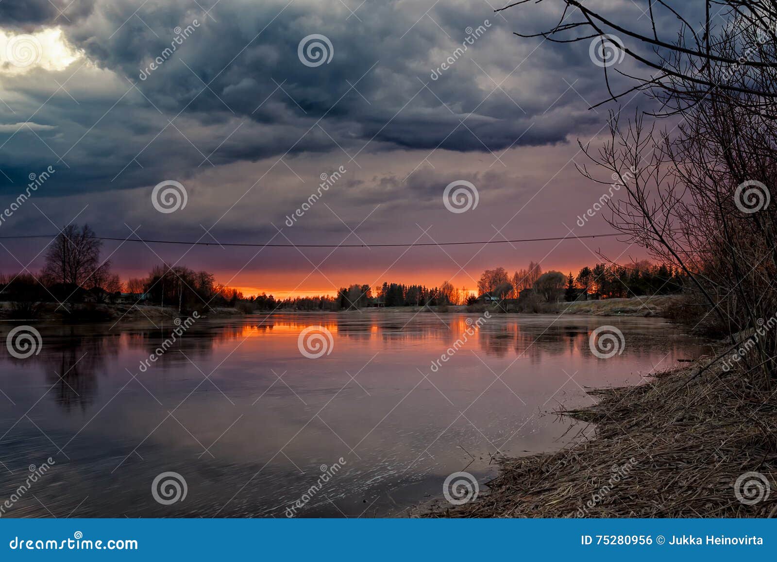 Springtime Sunset by the River Stock Photo - Image of countryside ...