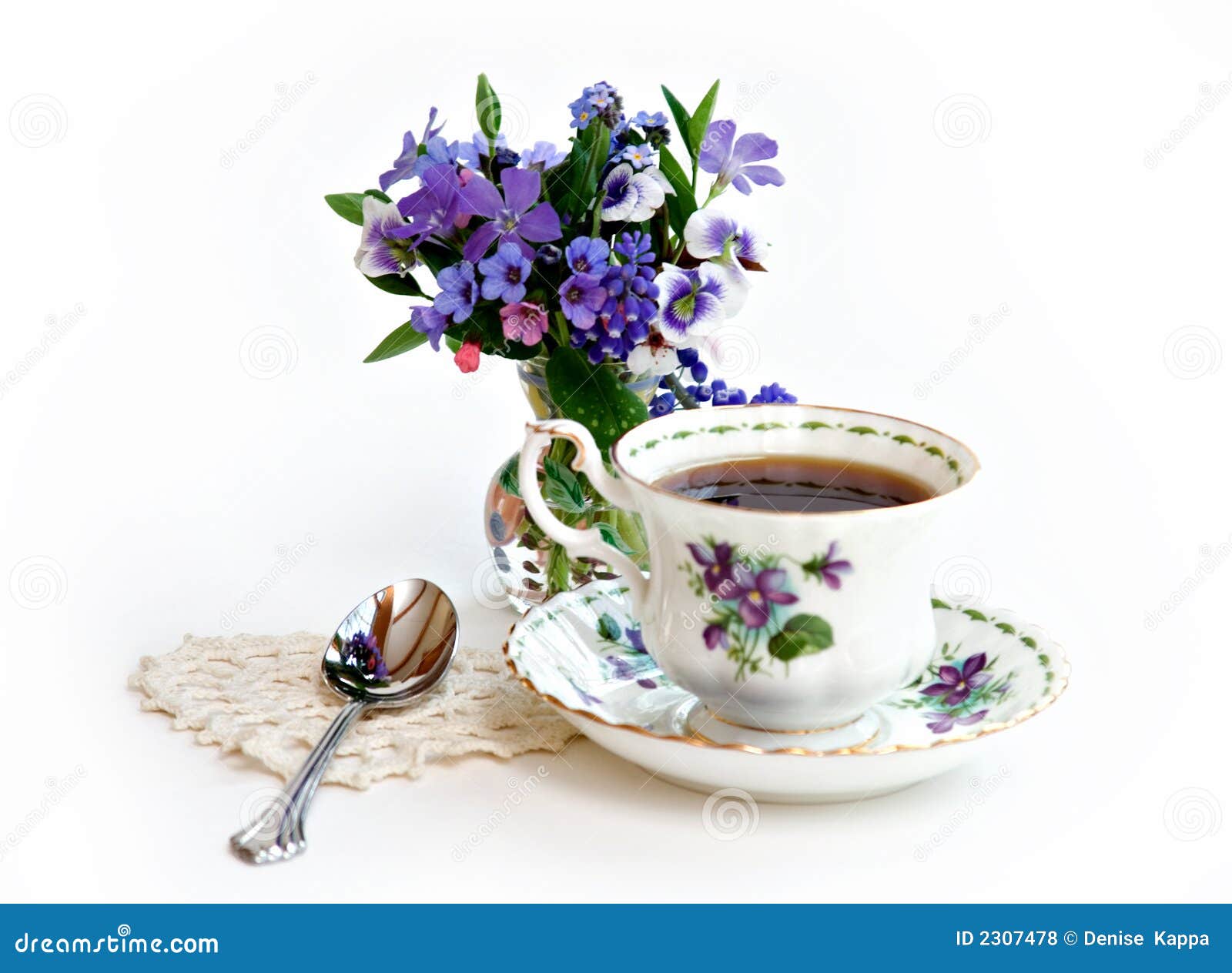 Springtime Tea stock photo. Image of white, violets, doily - 2307478