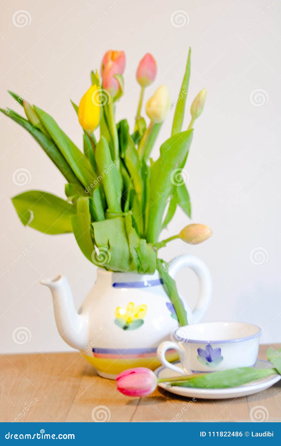 Springtime tea stock photo. Image of tulips, home, fresh - 111822486