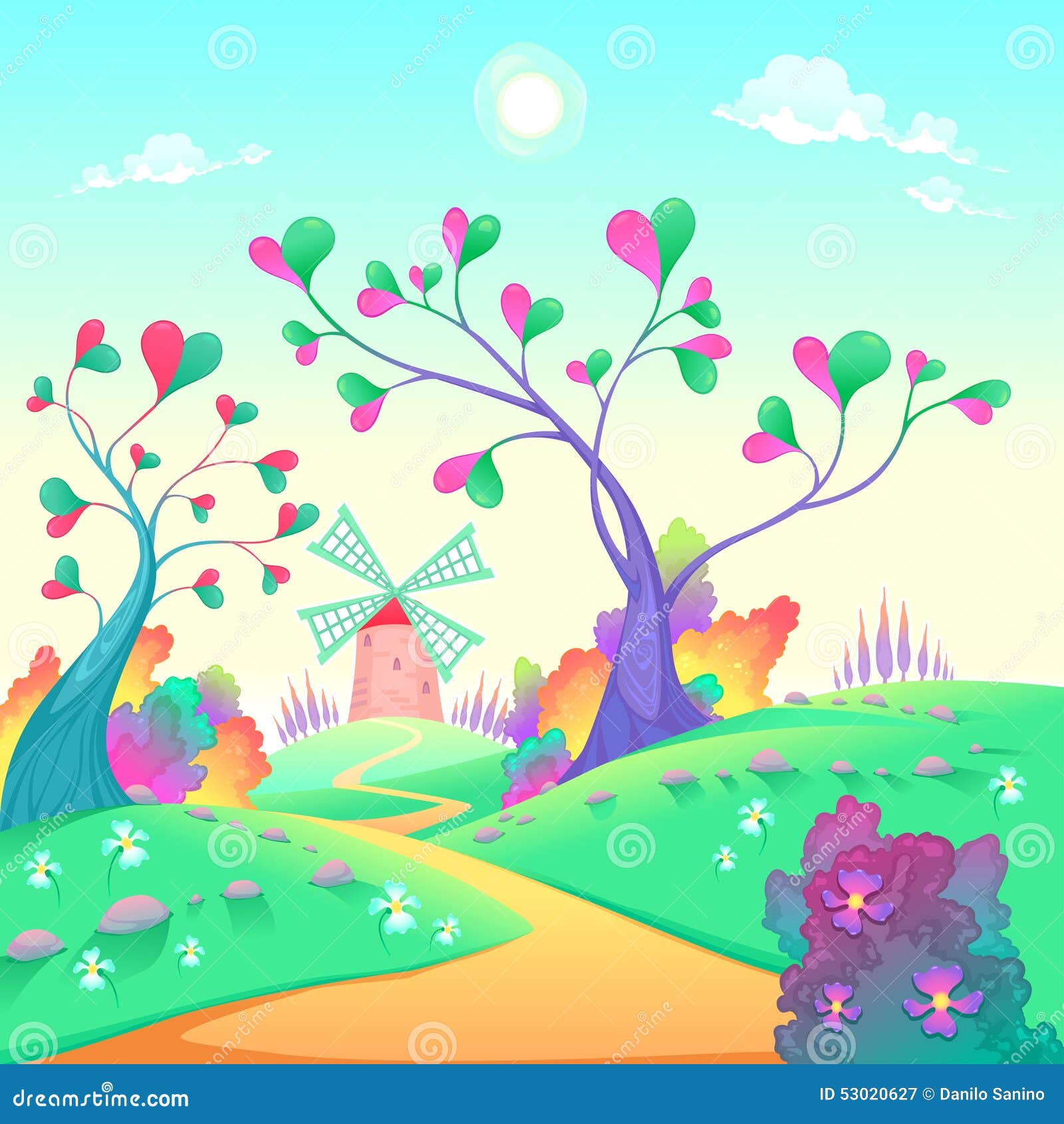 Springy Landscape with Windmill Stock Vector - Illustration of scene ...