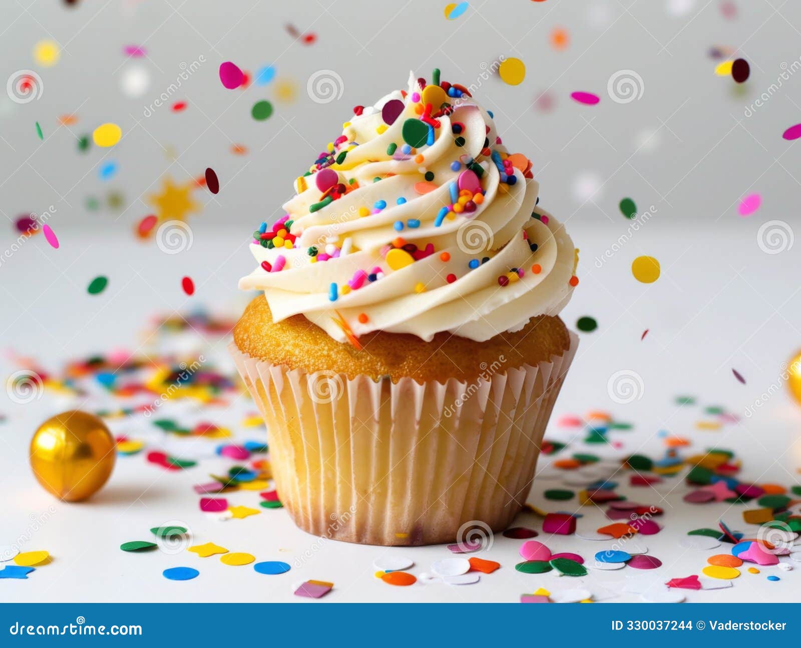 Sprinkled Cupcake with Confetti Falling Around it Stock Photo - Image ...