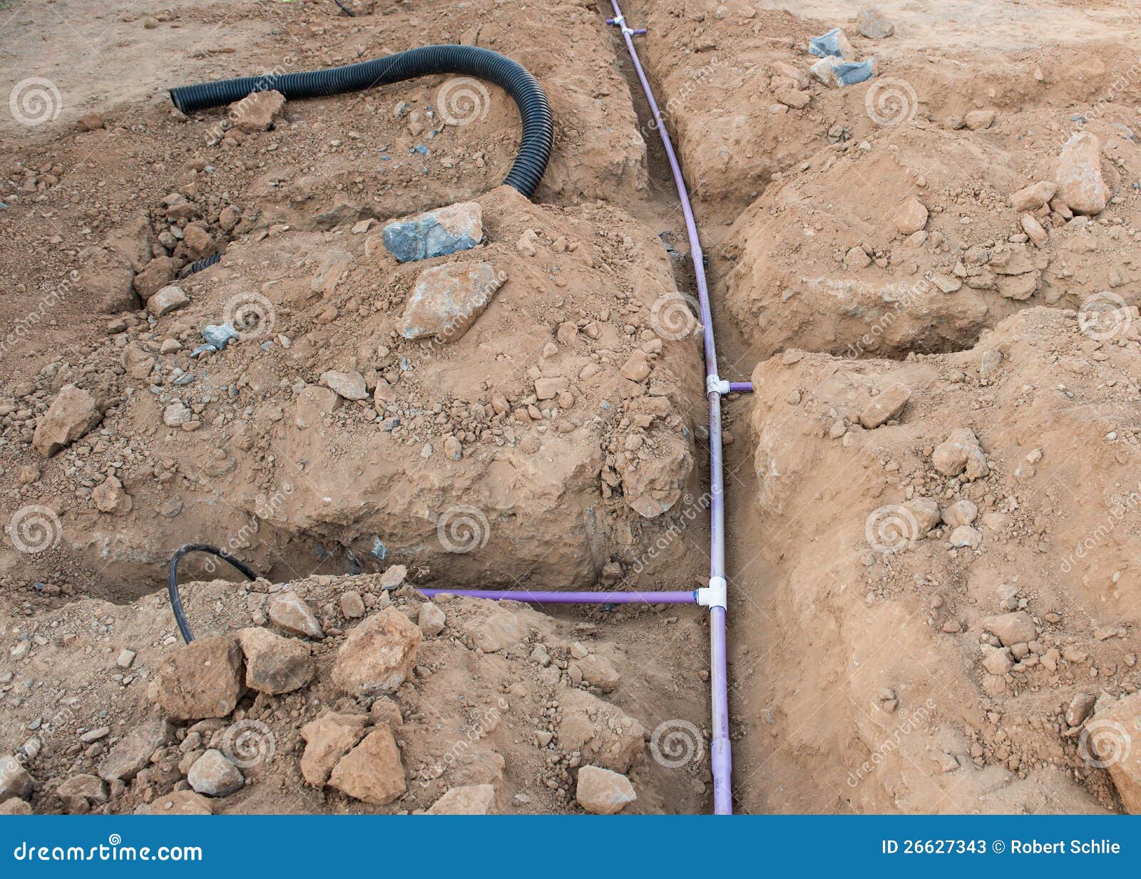 Sprinkler System Pipe In Dirt Trenches For Underground Irrigation ...