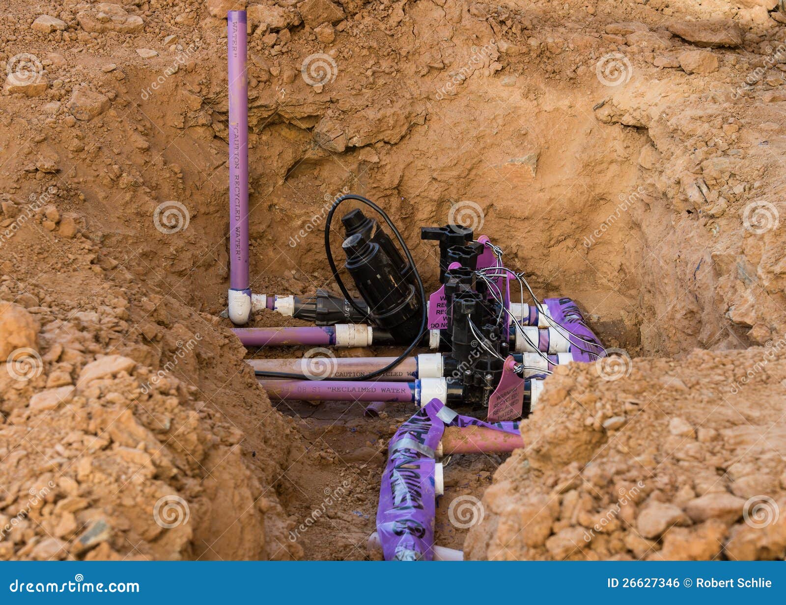 Sprinkler System Pipe In Dirt Trenches For Underground Irrigation ...