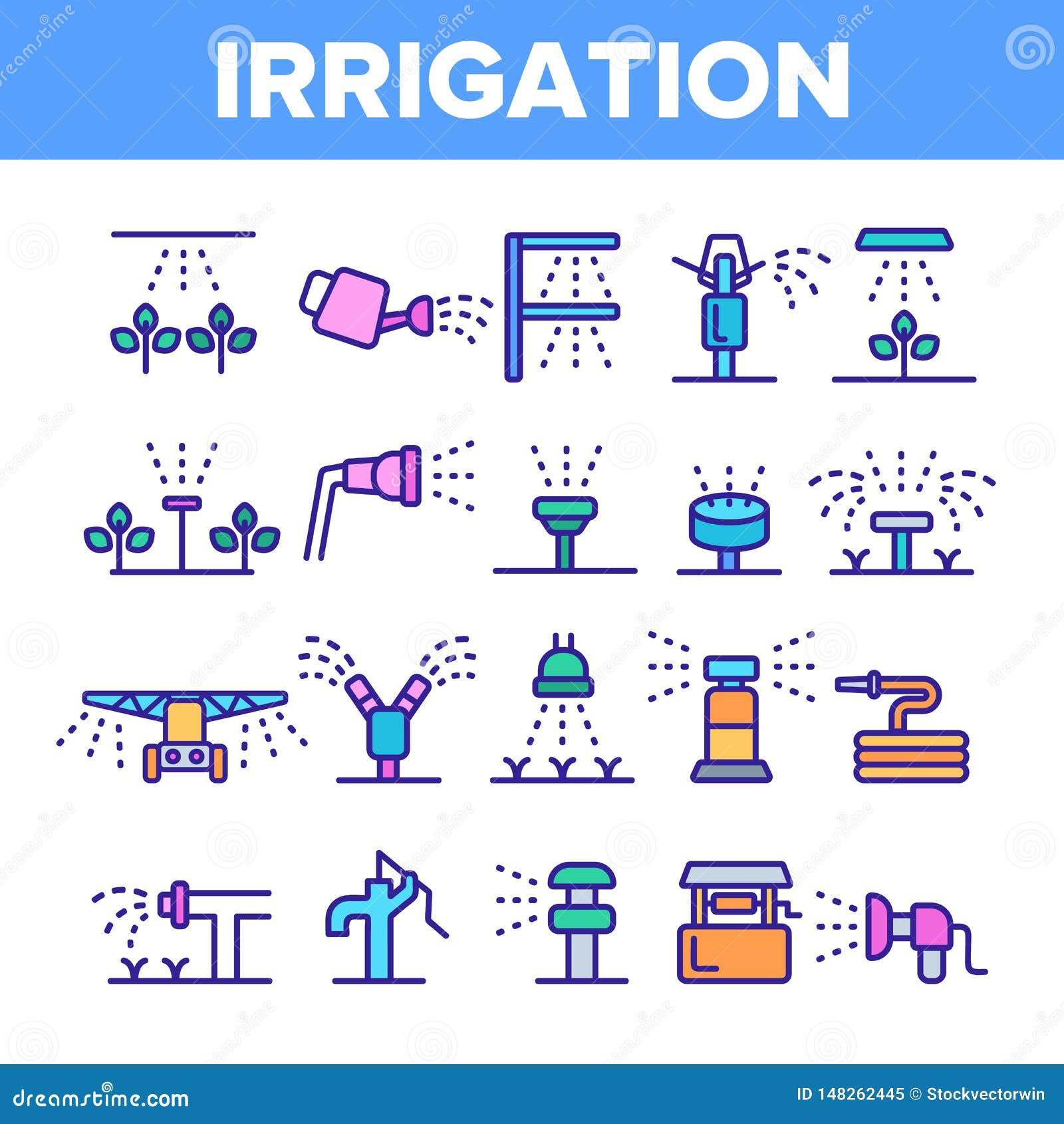 Sprinklers, Irrigation Technology Vector Linear Icons Set ... Sprinklers, Irrigation Technology Vector Linear Icons Set ...
