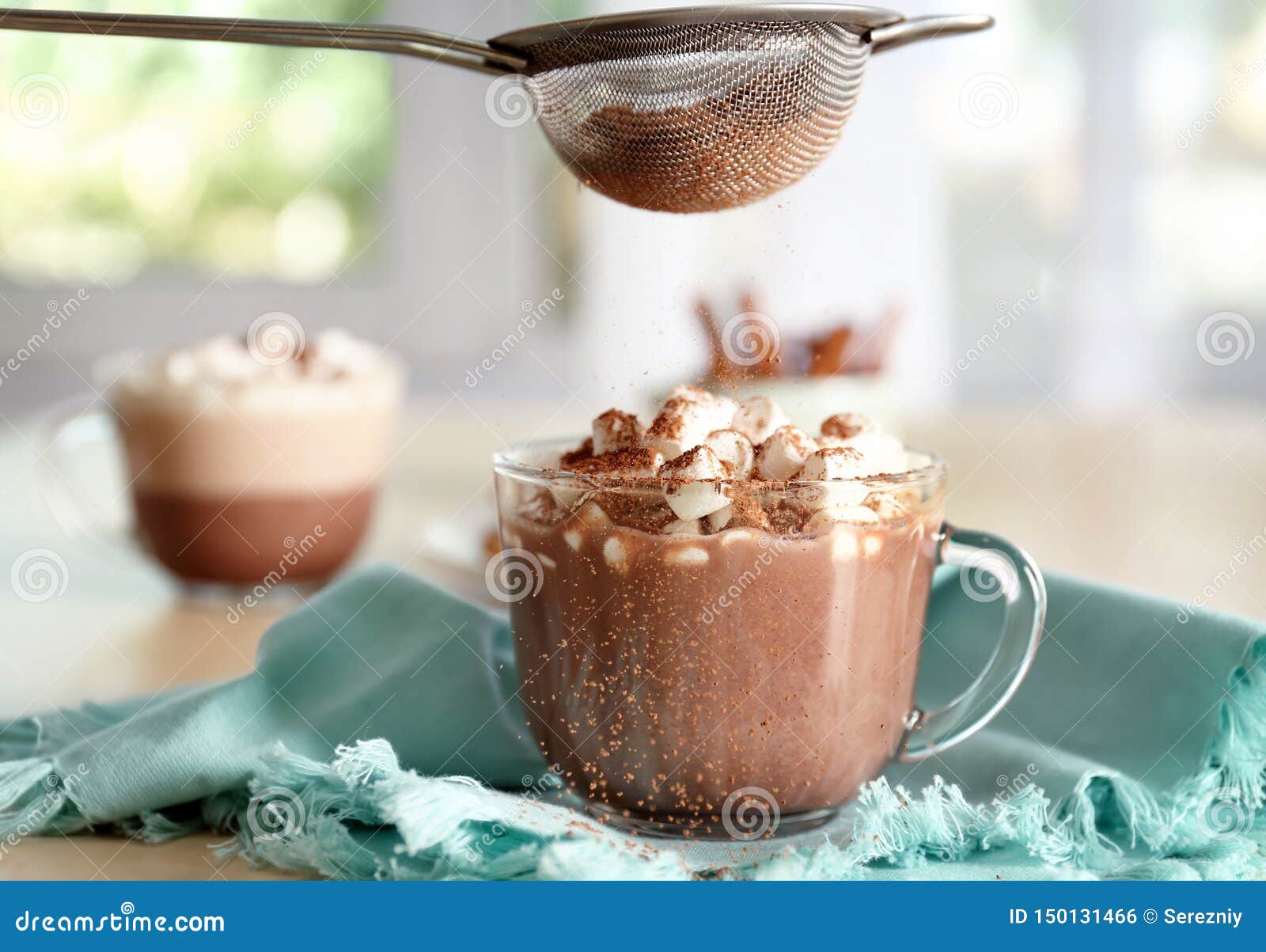 Sprinkling of Hot Drink with Cacao Powder on Table Stock Photo - Image ...