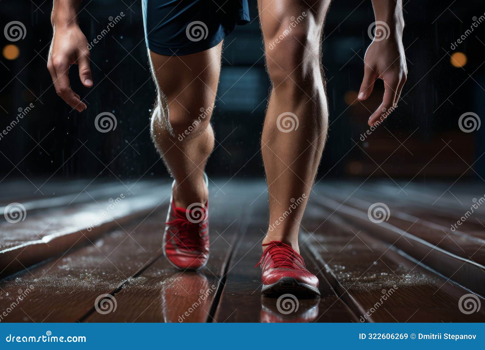 Sprinter Accelerating from Starting Position on Athletics Track in a ...