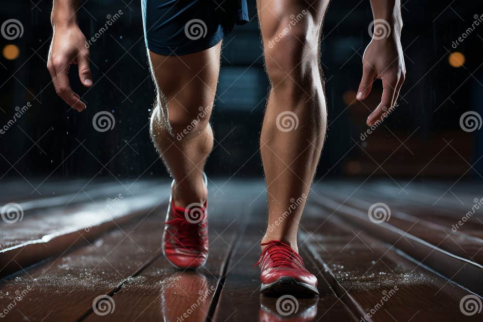 Sprinter Accelerating from Starting Position on Athletics Track in a ...