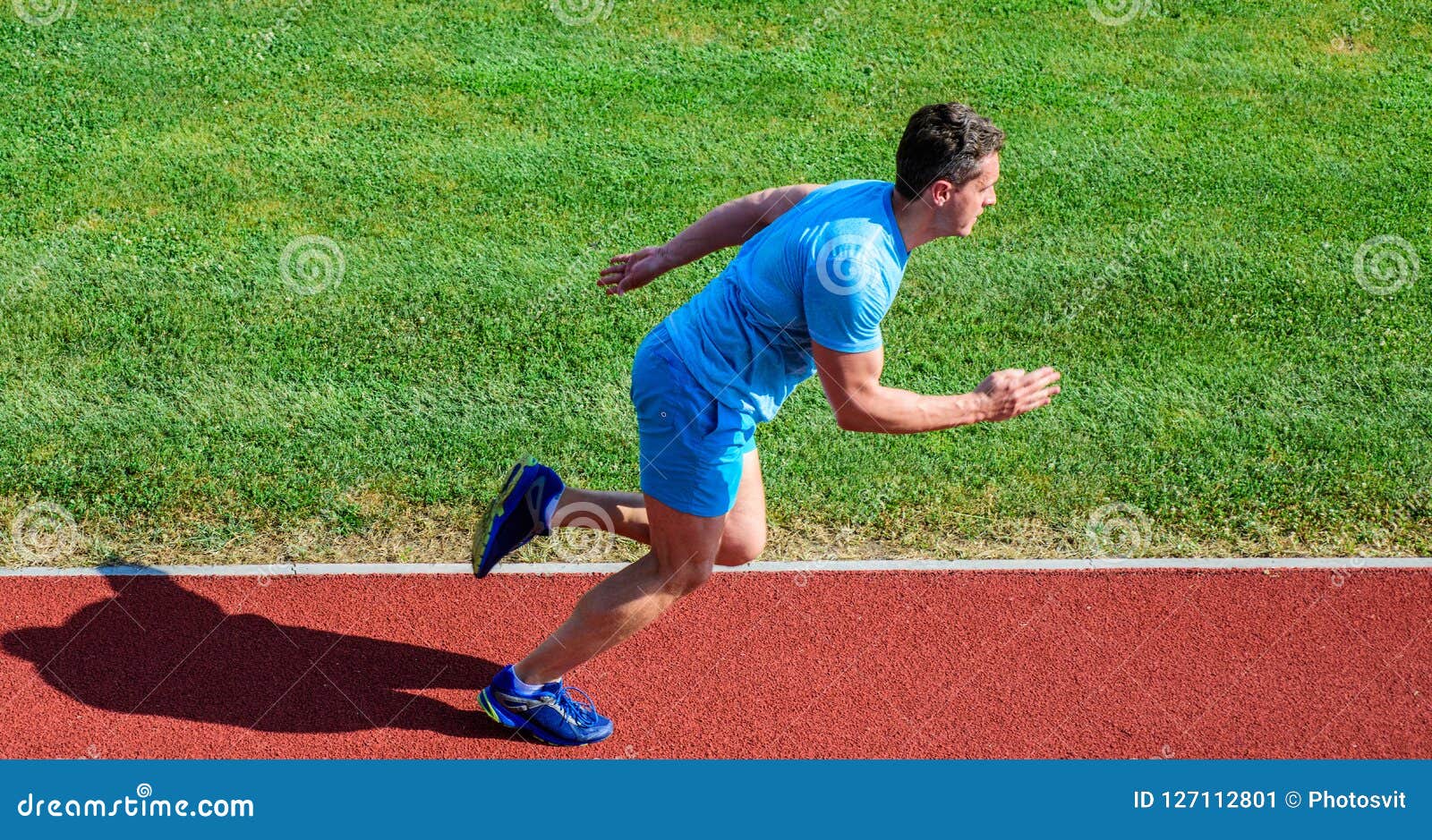 Sprinter Athlete Male At Starting Position Ready To Start A Race. Man ...