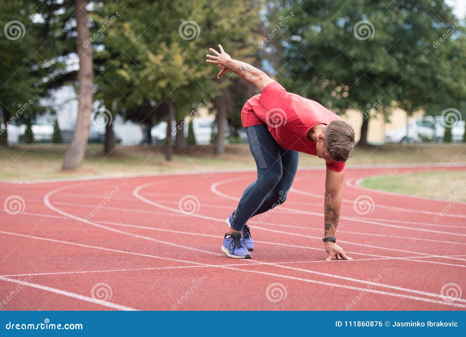 Sprinter Getting Ready To Start Stock Photo - Image of speed, break ...