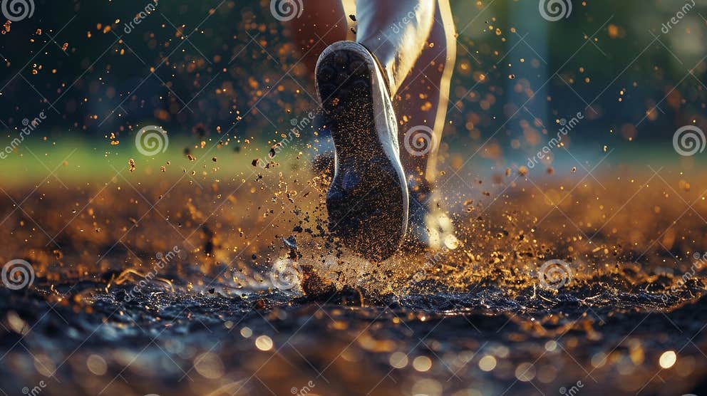 The Sprinters Feet Digging into the Ground Creating Small Divots As ...