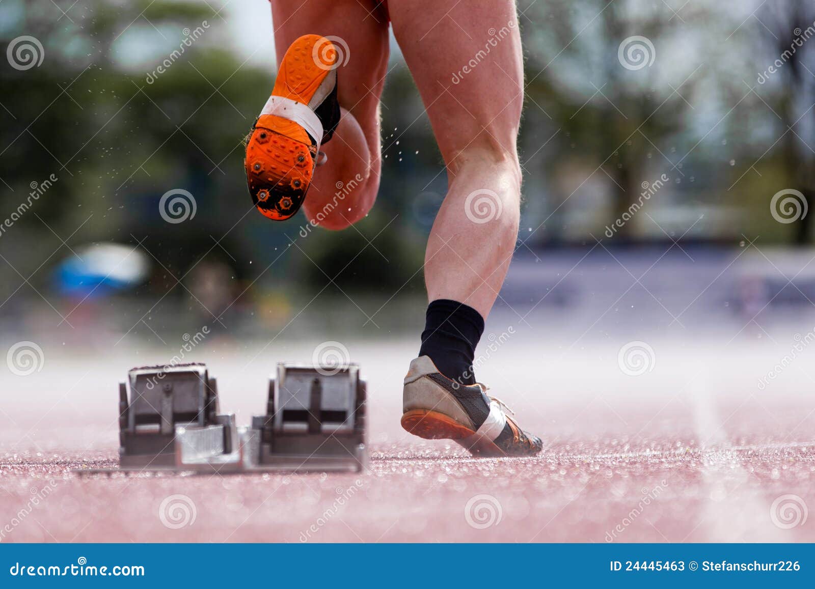 A Sprinters Start in a Low Angle View Stock Image - Image of action ...